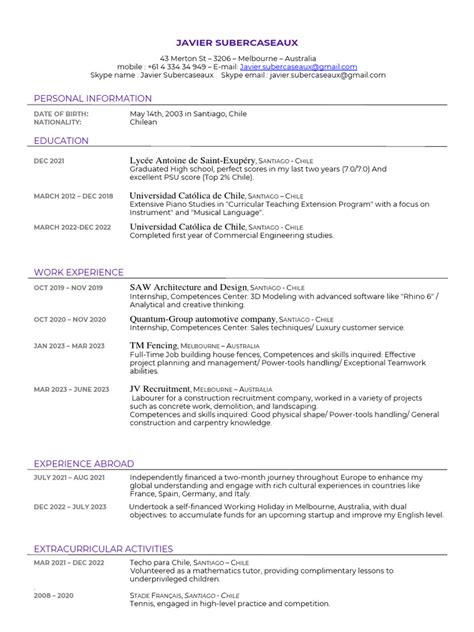 Cv Template Bsc Escp Business School Javier Subercaseaux Def Pdf