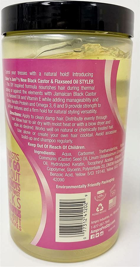Ampro Shine N Jam Castor Oil And Flaxseed Gel Hair Gel 32 Oz