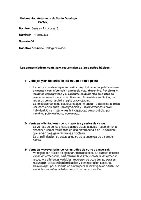 Tarea lab epidemiologia Universidad Autónoma de Santo Domingo UASD Nombre Genesis Alt