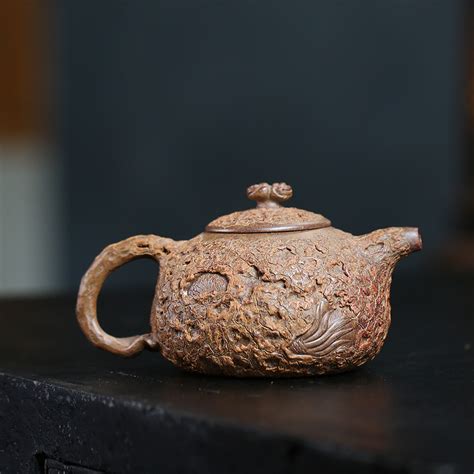 吉羊 宜兴柴烧窑变紫砂壶全手工茶壶功夫茶具 原矿翡翠金砂双龙戏珠供春壶260ml虎窝购
