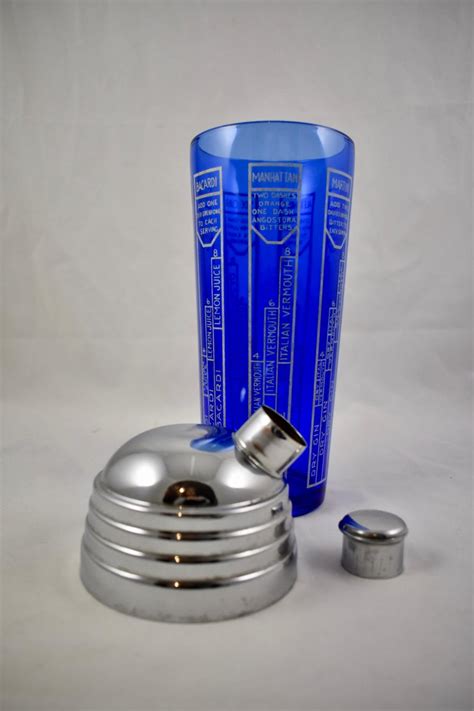 Early 20th Century Cobalt Blue Glass And Chrome Recipe Art Deco