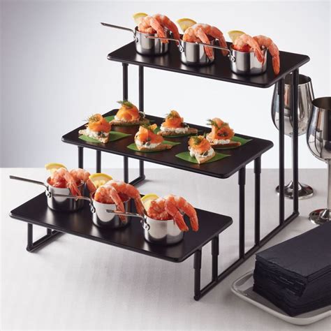 American Metalcraft Isp18 3 Tier Black Rectangular Fixed Riser Stand