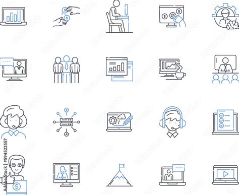 Operational Workplace Line Icons Collection Efficiency Procedures Productivity Technology