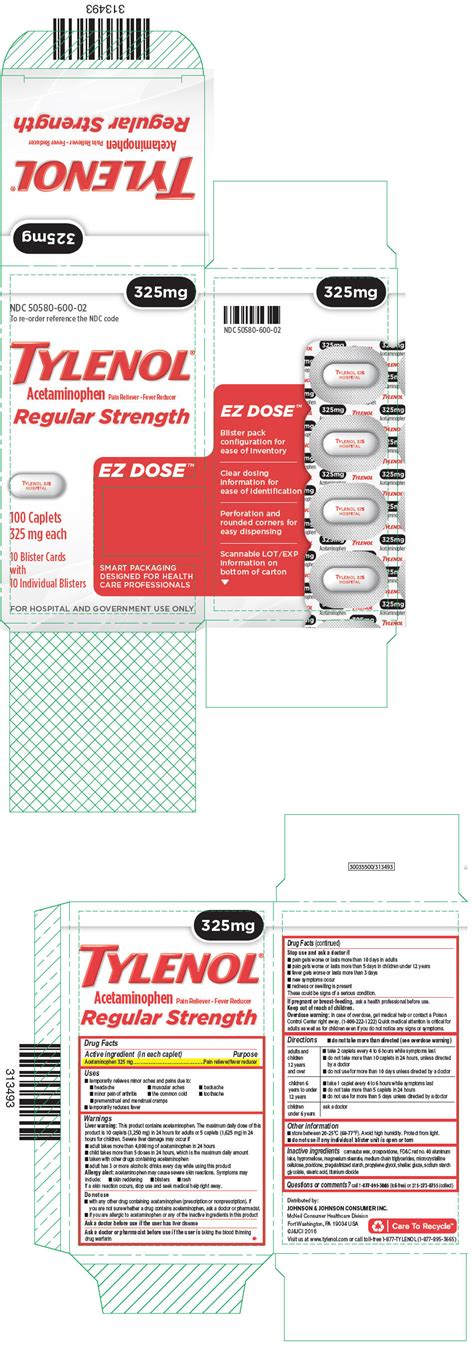 Fda Label For Tylenol Regular Strength Indications Usage And Precautions