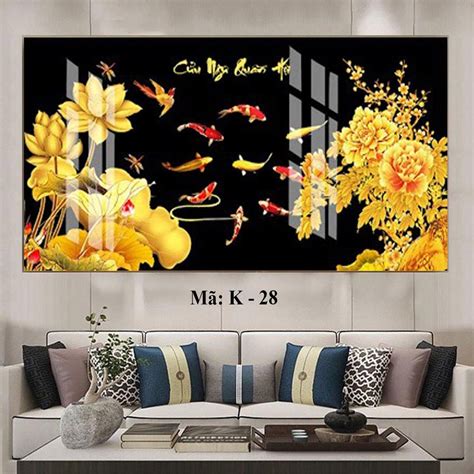 Tranh tráng gương cao cấp Cá chép Tài lộc Tranh Anh Hoa