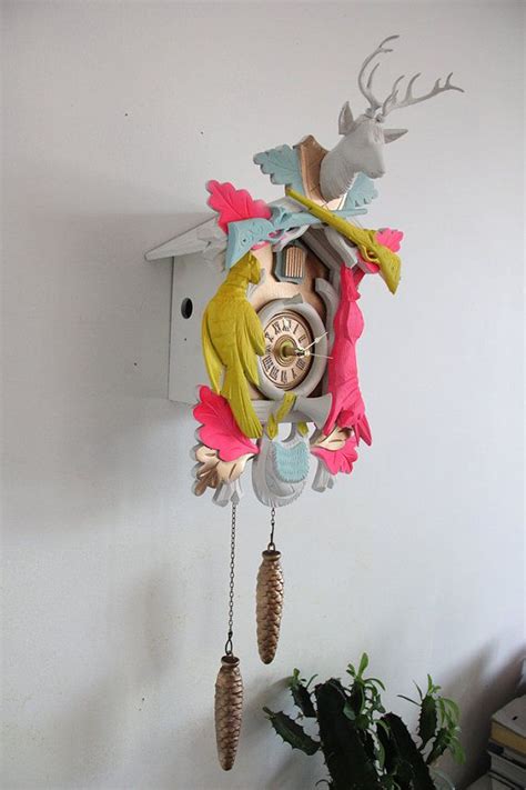 Large Neon Pink And Gold Cuckoo Clock Handmade Home Decor