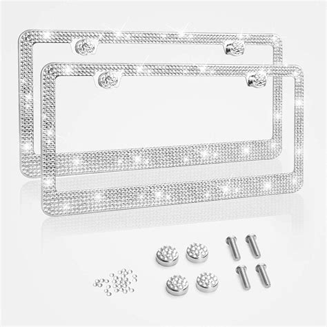 2 Pack Bling Rhinestone License Plate Frames Bedazzled Sparkly Cute