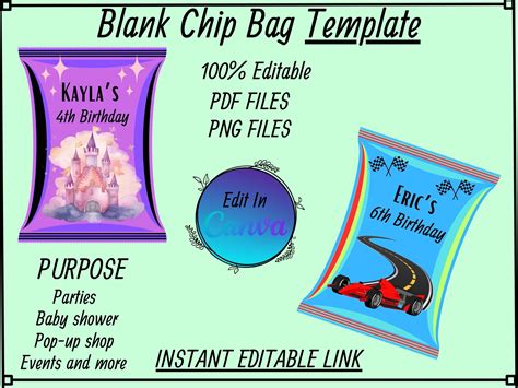 Chip Bag Template Blank Chip Bag Chip Bag Template Canva Editable