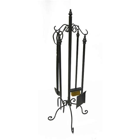5 Piece Rustic Fireplace Tool Set Black Metal