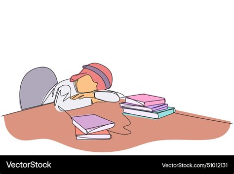 Continuous One Line Drawing Arabian Man Asleep Vector Image