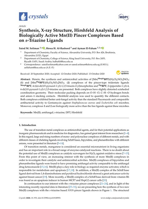 Pdf Synthesis X Ray Structure Hirshfeld Analysis Of Biologically