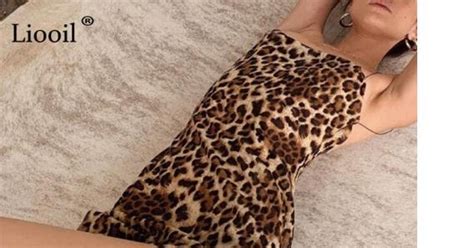 Liooil Leopard Print Sexy Mini Dress Women Spaghetti Strap High Waist