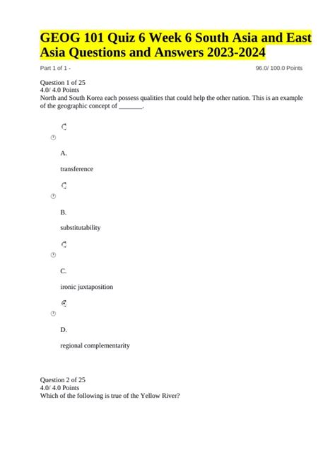 Geog 101 Quiz 6 Week 6 South Asia And East Asia Questions And Answers Geog 101 Stuvia Us