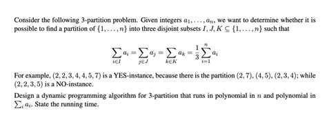 Solved Consider The Following 3 Partition Problem Given