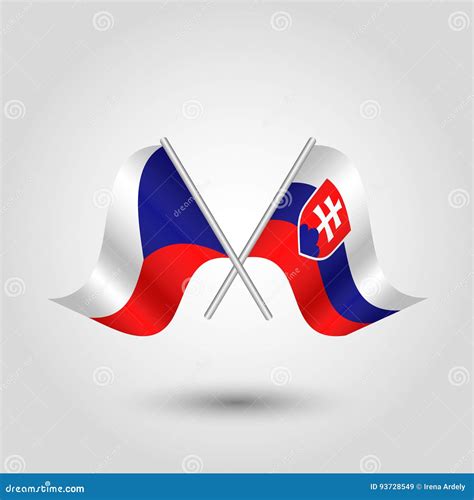 Vector Crossed Czech And Slovak Flags On Silver Sticks Symbol Of