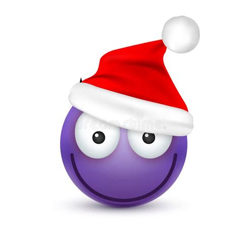 面带笑容，意思号 紫罗兰色emoji，与情感和圣诞节帽子的面孔 新年，圣诞老人 冬天 哀伤的愉快的恼怒的面孔 滑稽 向量例证 插画 包括有