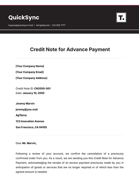 free credit note templates editable and printable