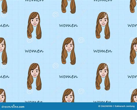 Women Seamless Pattern On Blue Background Stock Vector Illustration