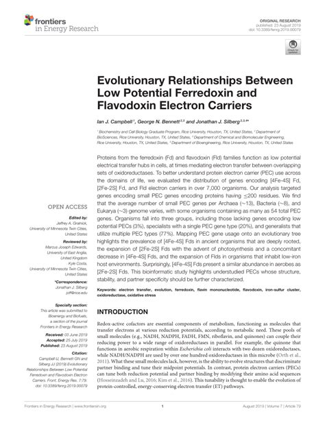 Pdf Evolutionary Relationships Between Low Potential Ferredoxin And Flavodoxin Electron Carriers