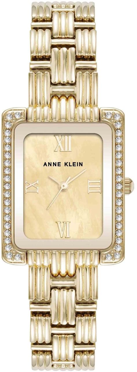 Anne Klein Ak 5168chgb Premium Crystal Accented Grooved Link Bracelet Watch