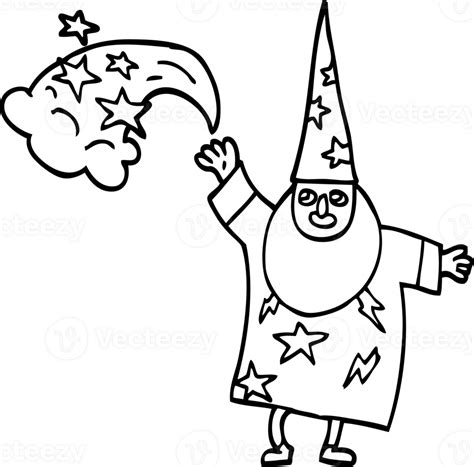 Line Drawing Cartoon Wizard Casting Spell 36364569 Png