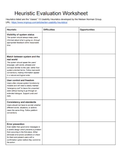 Free 4 Heuristic Evaluation Worksheet Samples In Pdf Doc