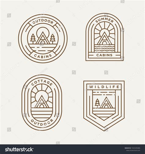 Set Cottage Cabin Minimalist Line Art Stock Vector Royalty Free