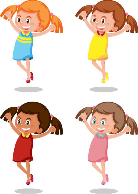 Set Of Different Happy Girl Cartoon Character 8136087 Vector Art At