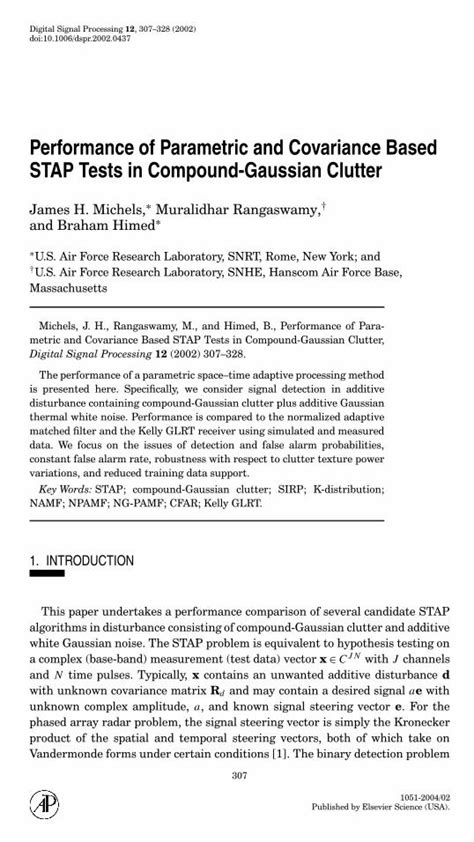 pdf performance of parametric and covariance based stap tests in