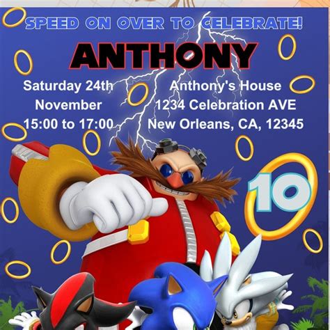 Sonic And Shadow Invitation Etsy