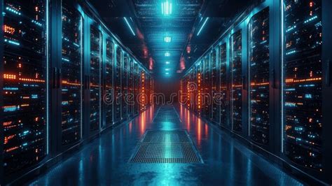 Futuristic Server Farm With Glowing Data Racks And Vibrant Lights