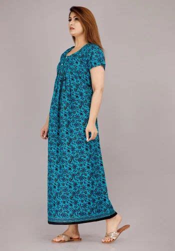 Printed Sky Blue Half Sleeve Cotton Ladies Nightgown At Rs 225piece In
