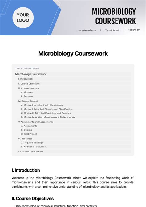 Free Microbiology Coursework Template To Edit Online