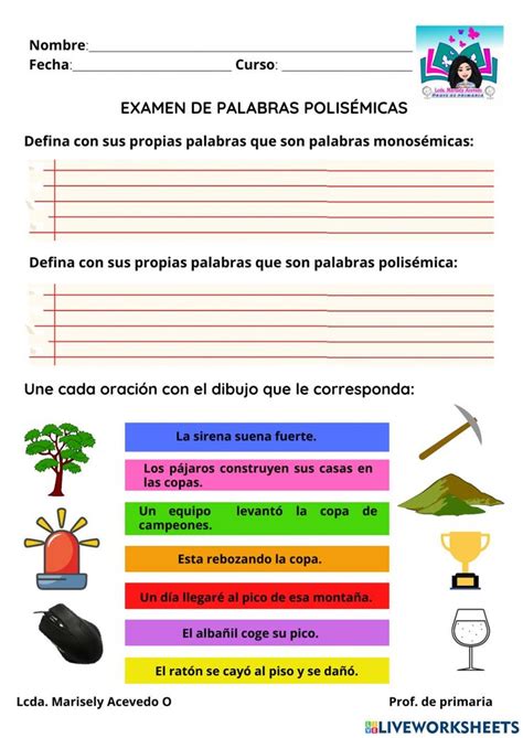 Palabras monosemica y polisémicas worksheet Palabras polisemicas