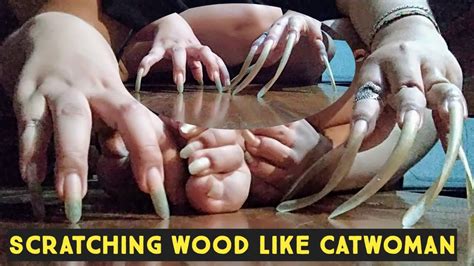 Perfect Clean Long Nails Scratching Wood Like Catwoman Lady Longnails