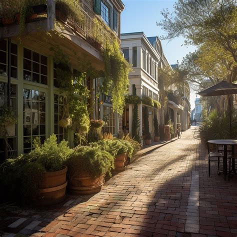 Premium Ai Image There Is A Brick Walkway With Potted Plants And