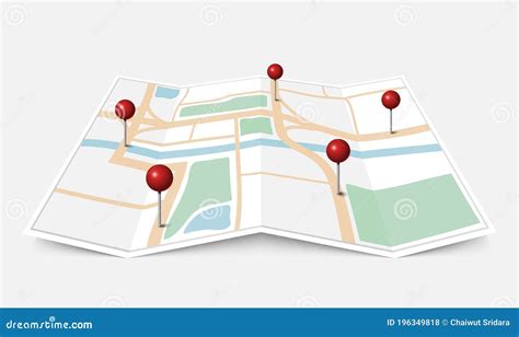 Folded Paper City Map With Red Pin Pointer Vector Stock Vector