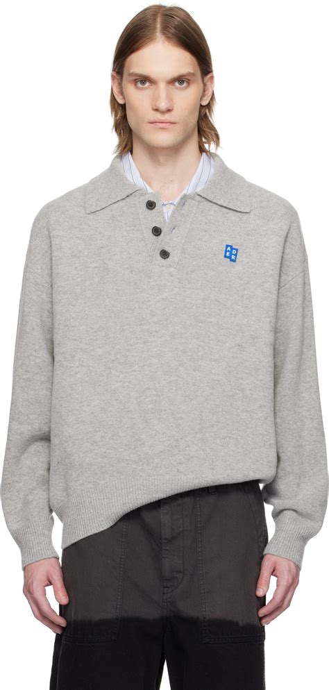 ADER Error Gray Sig TRS Tag Knit Polo ADER Error