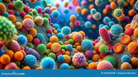 Colorful Microscopic View Of Microbial Structures Generative By Ai Stock Illustration