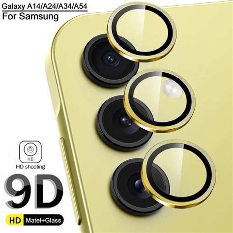 Samsung Galaxy A54 A34 A24 A14 Metal Ring Tempered Glass Camera