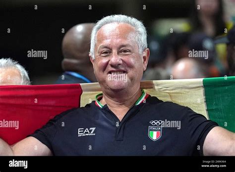 Italys Head Coach Julio Velasco Celebrates During Womens Volleyball