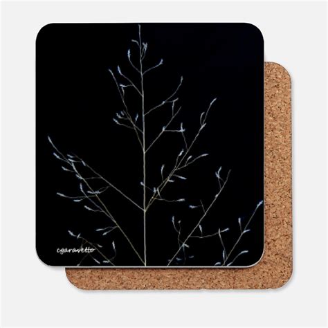Zen Design Black And White Twig Lines On A Drink Coaster Artwork