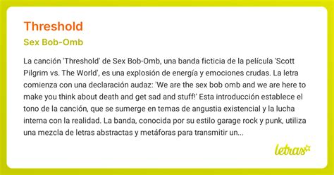 Significado De La Canción Threshold Sex Bob Omb Letrascom