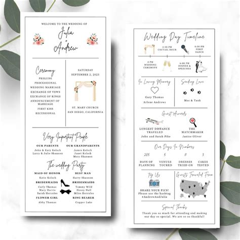 Wedding Program Template Wedding Day Timeline Editable Etsy