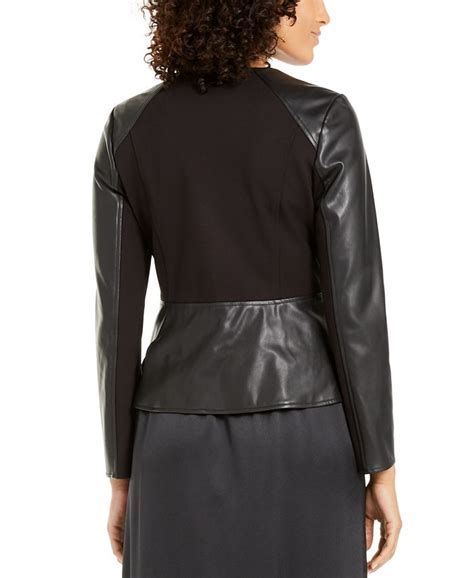 Alfani Mixed Faux Leather Ponté Knit Peplum Jacket Created For Macys