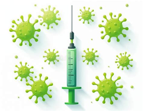 Illustration Shows Syringe Surrounded By Green Viruses Medical Concept