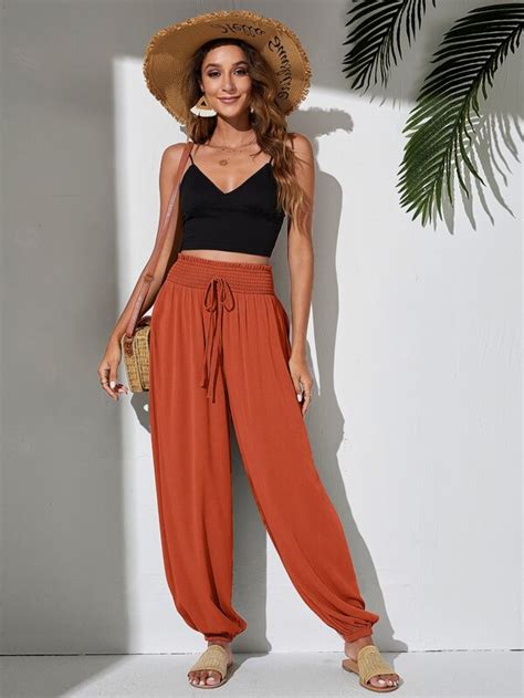 Shein Vcay Paperbag Waist Tie Front Tapered Pants Shein Usa
