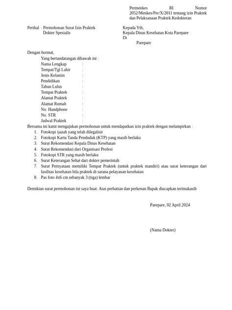 Surat Permohonan Sip Pdf
