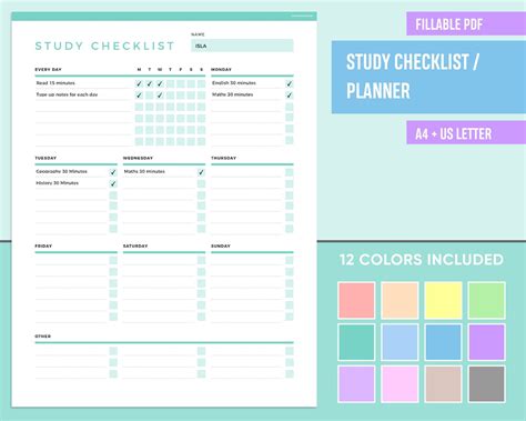 Editable Study Checklist Babe Planner Babe Planner Study Plan Template Study Tracker