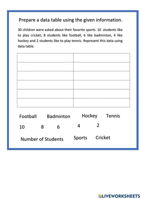 data table worksheet live worksheets